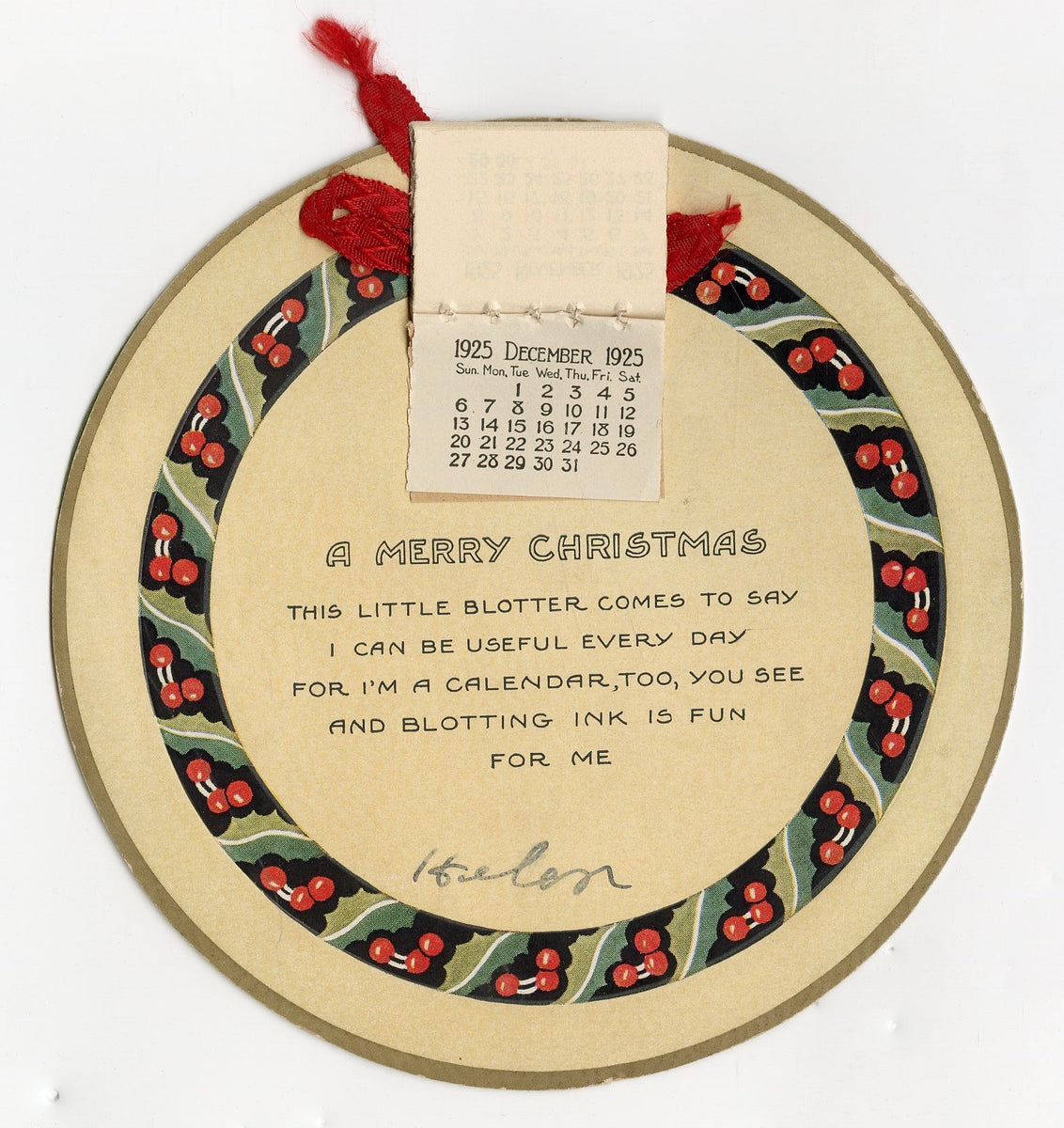 Antique 1925 MERRY CHRISTMAS Miniature Calendar and Ink Blotter || Art ...