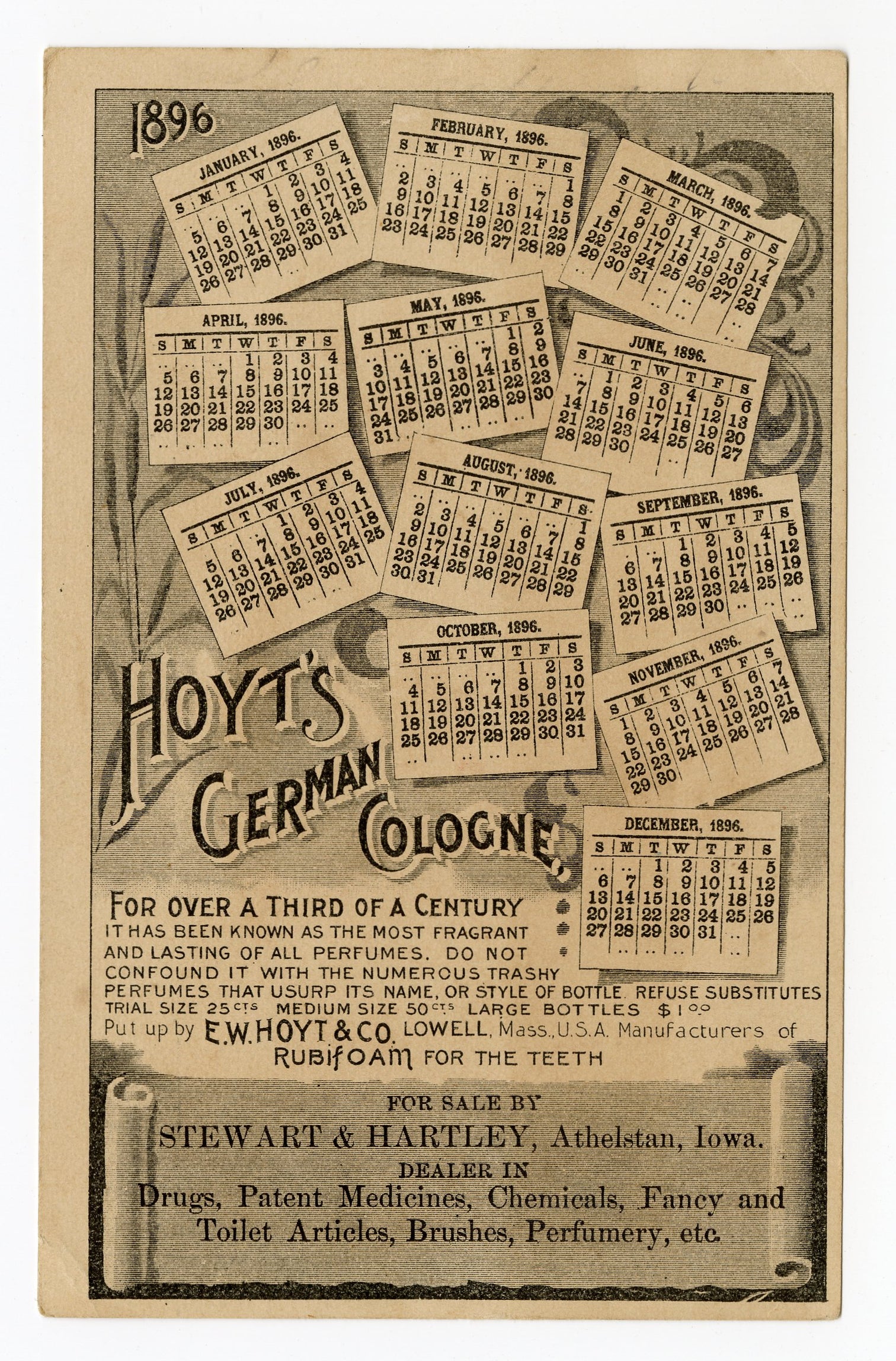 Victorian Hoyt's German Cologne, Ladies Perfumed Calendar 1896 – TheBoxSF