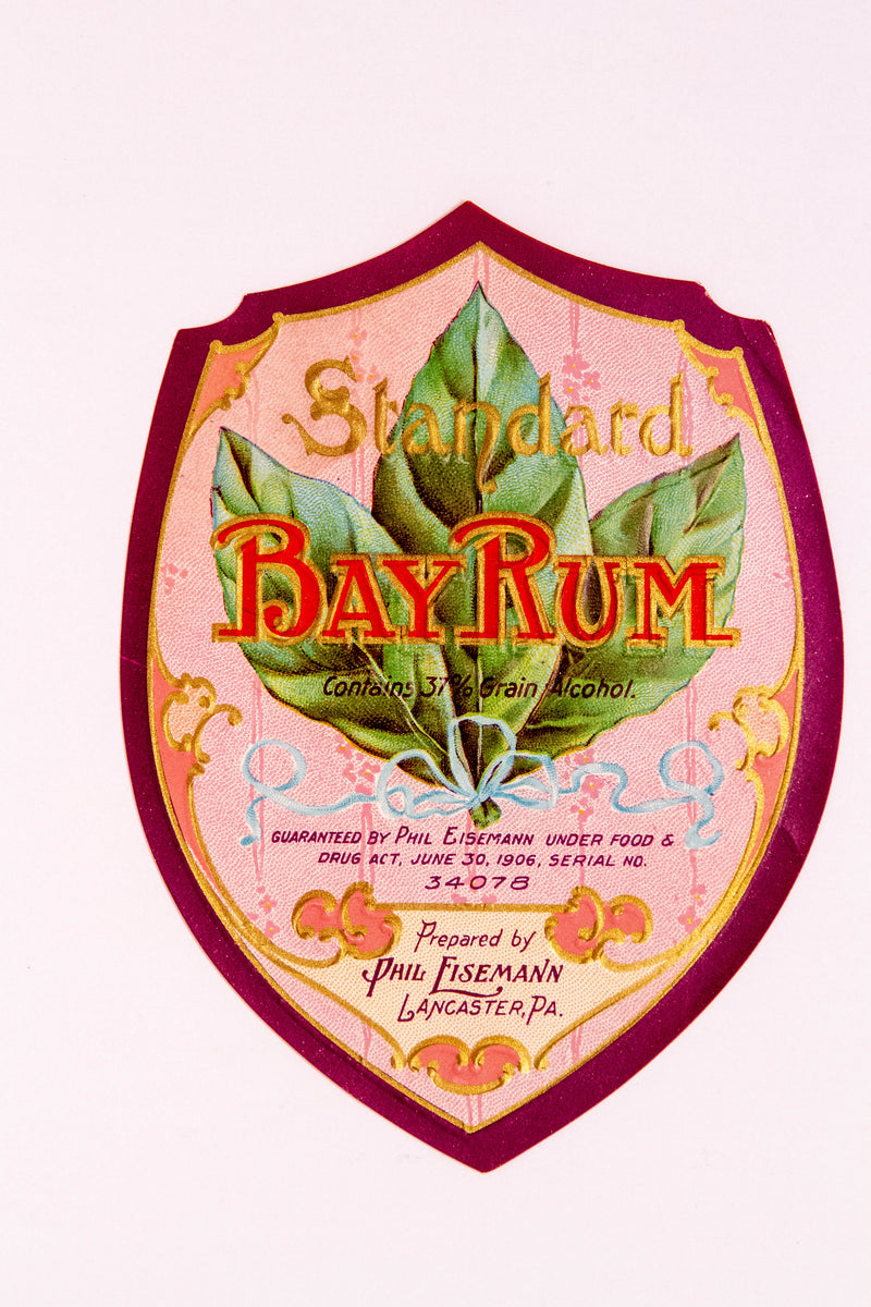 Antique, Unused BAY RUM LABEL, Cosmetic, Aftershave, Phil Eisemann, La ...