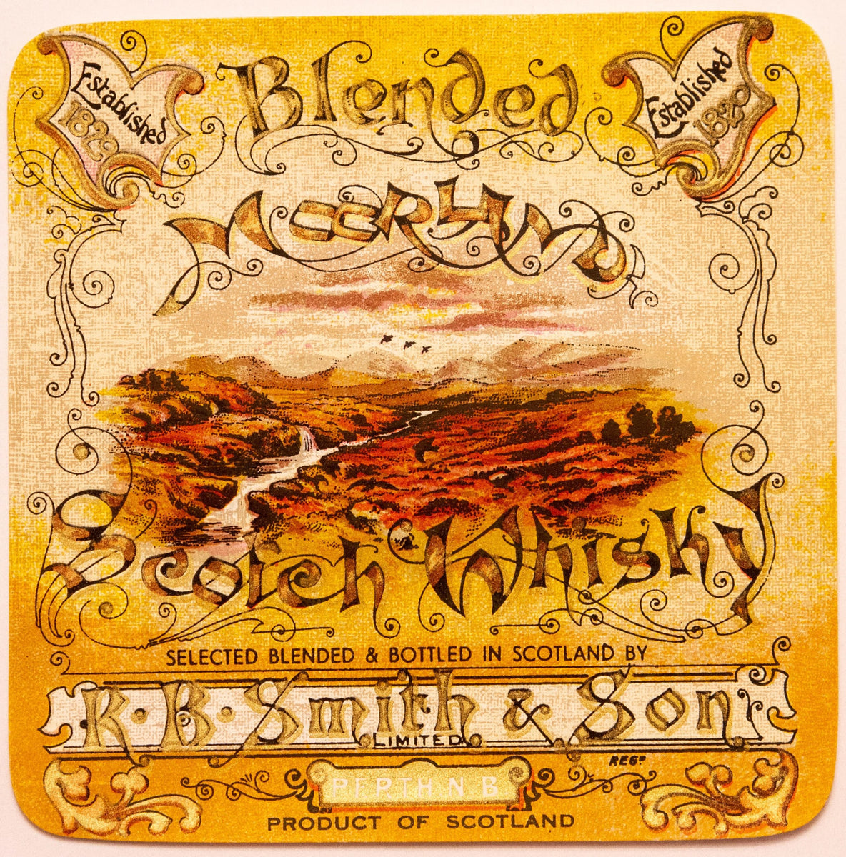 MOORLAND SCOTCH WHISKEY Label || R.B. Smith & Son, Scotland, Vintage ...