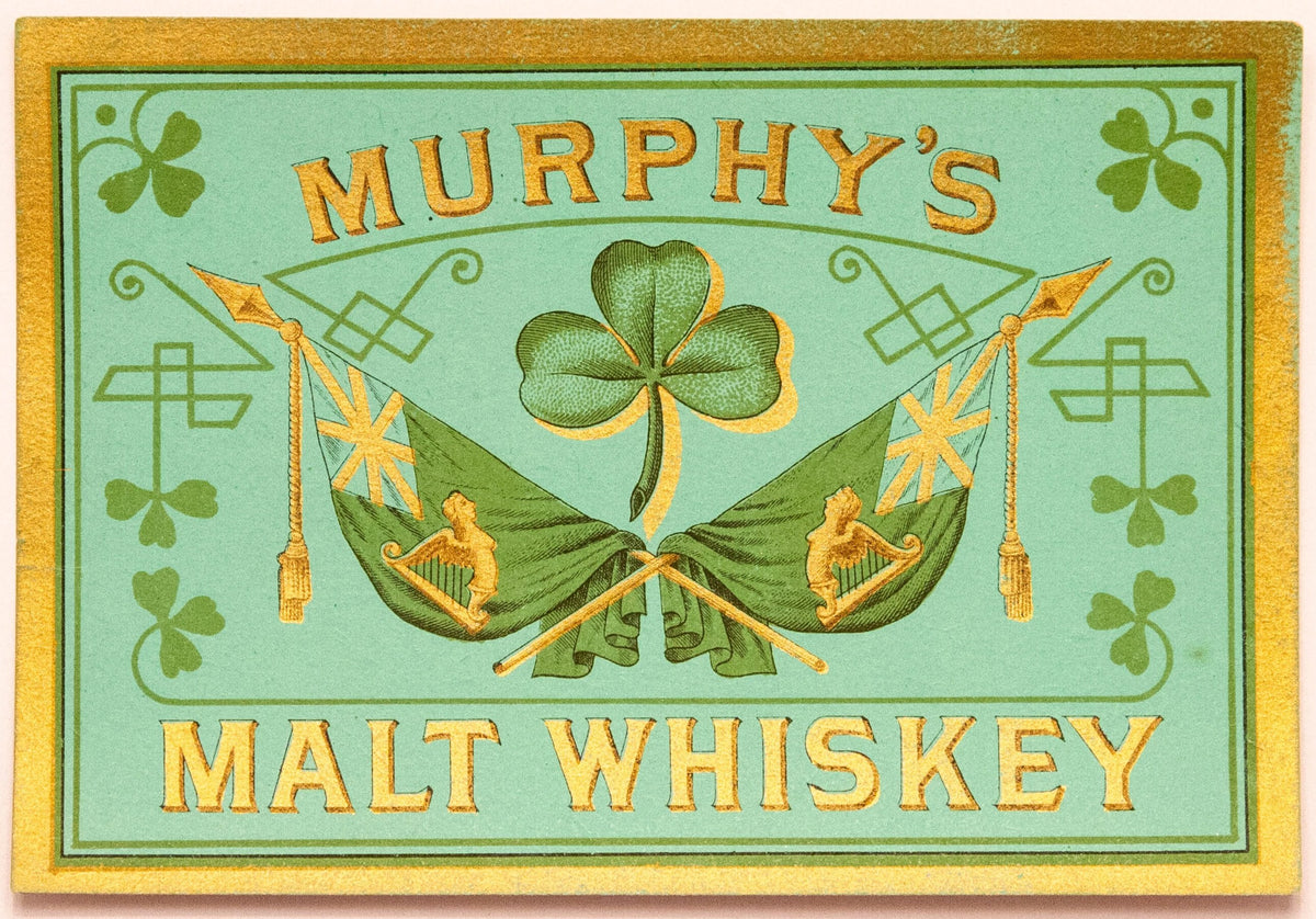 Antique, Unused MURPHY'S MALT WHISKEY Label, Alcohol, Four-Leaf Clover ...