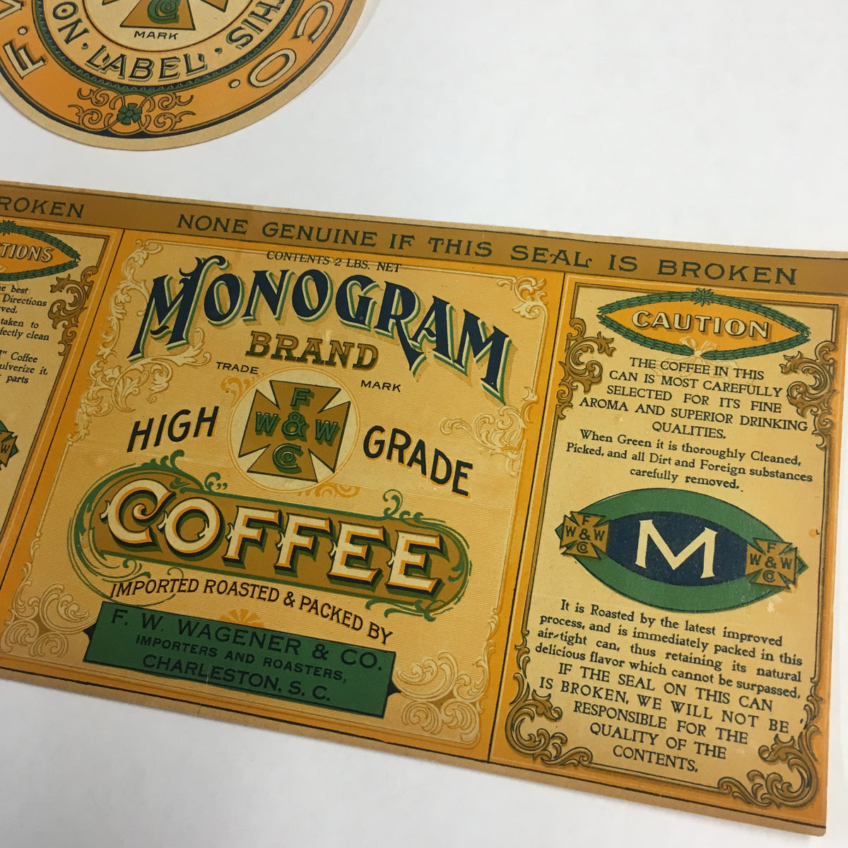 Early 1900's Monogram Brand Coffee Label Set of Two, FW Wagner Roaster ...