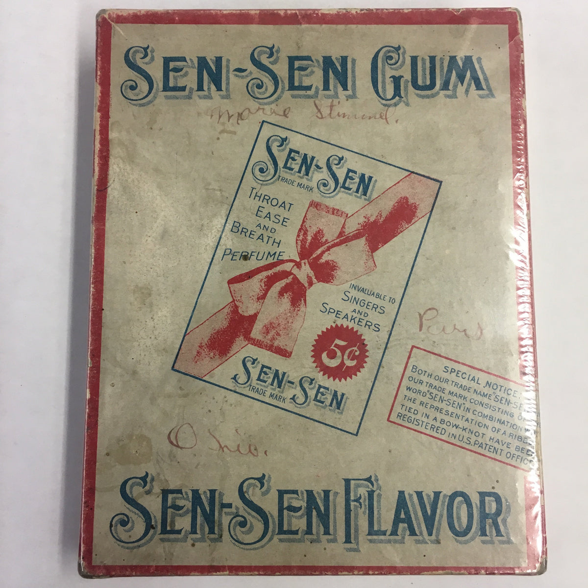Antique 1900s SEN-SEN GUM Original Package, EMPTY, Throat Ease, Breath ...