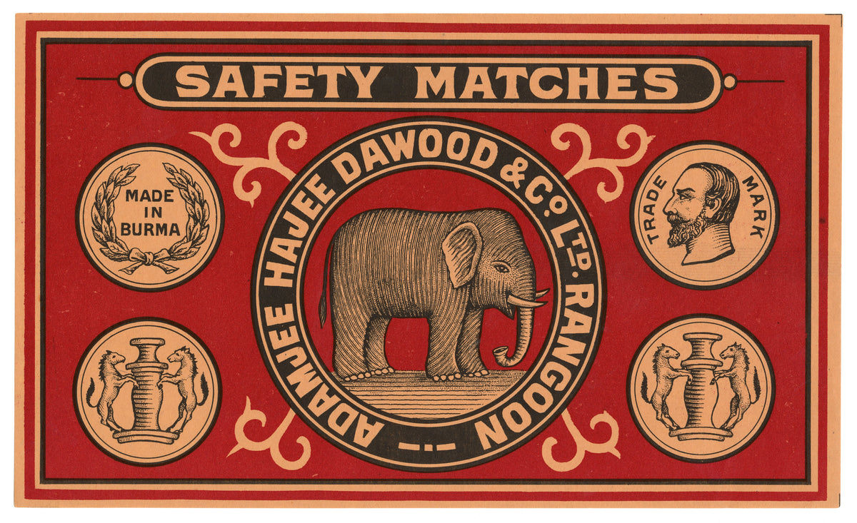 Antique, Unused Burma Made Safety Match Label || Elephant – TheBoxSF